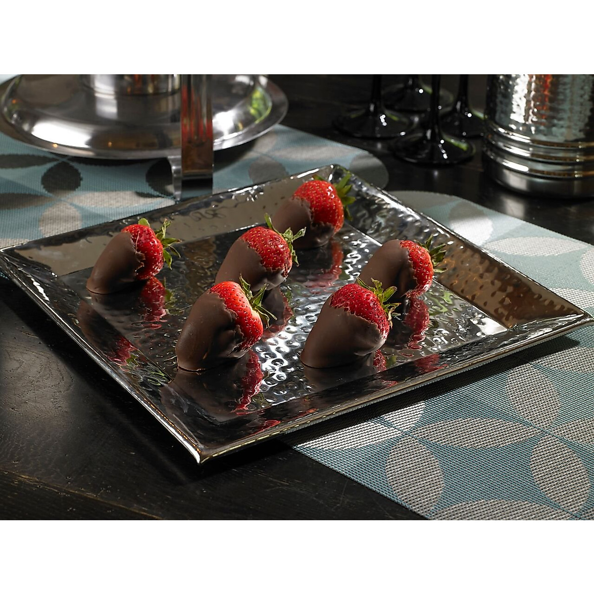 Artisan Hammered Stainless Steel 16-Inch Square Serving Tray, Large