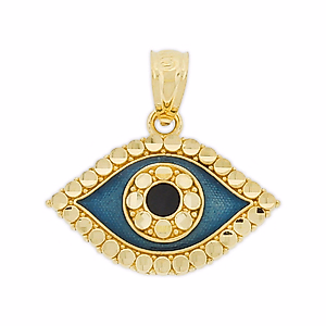 Charm America - Gold Diamond-cut Evil Eye Charm with Enamel - Evil Eye Pendant - 14 Karat Solid Gold