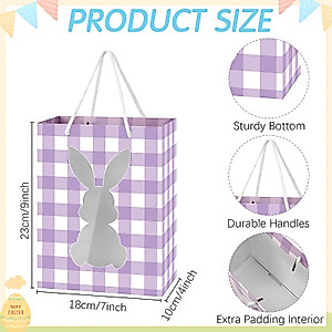 12 Pcs Easter Gift Bags with Handle Rabbit Shape Paper Bags with Window 9x7x4" Bunny Easter Treat Bags Buffalo Plaid Green Blue Purple Pink Goodie Bags Candy Bag for Kids Easter Party Gift Wrapping
