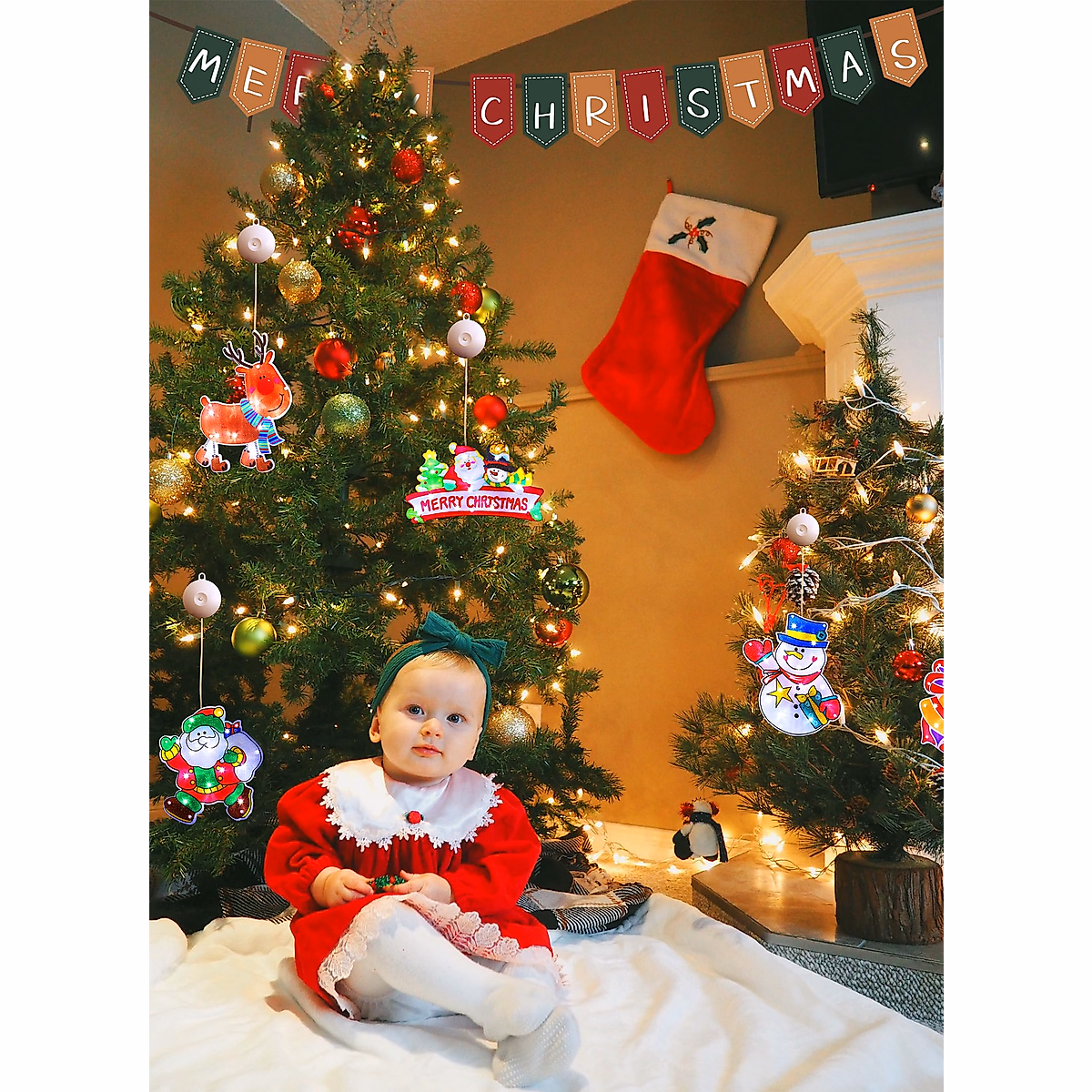 Minetom 5pcs Christmas Window Lights Decorations, Battery Operated with Suction Cup Hook Light Up Santa Claus-Reindeer-Xmas-Snowman Shaped for Christmas Window Decorations Glass Wall Indoor Decor