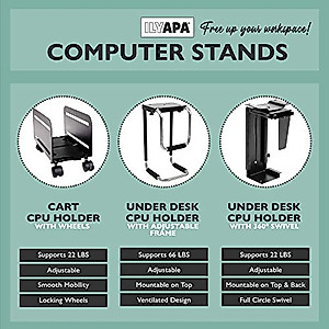 Ilyapa PC Computer Tower Stand with Wheels - Adjustable Mobile CPU Holder Cart for Desktop