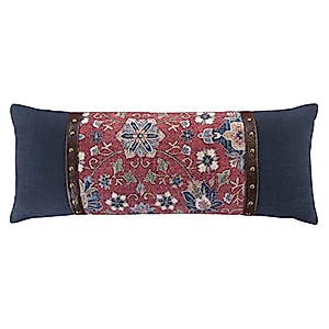 HiEnd Accents Melinda Decorative Throw Lumbar Pillow, Floral Medallion, Rustic Western Style, 14" x 36", Navy, Red