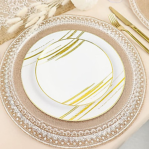 BalsaCircle 4 Natural 15 in Round Burlap Jute Braided Placemats White Prints Wedding Party Events Receptions Decorations Supplies