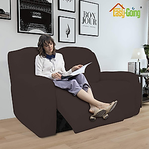 Easy-Going 6 Pieces Recliner Loveseat Stretch Sofa Slipcover Sofa Cover Furniture Protector Couch Soft with Elastic Bottom Kids, Spandex Jacquard Fabric Small Checks Chocolate