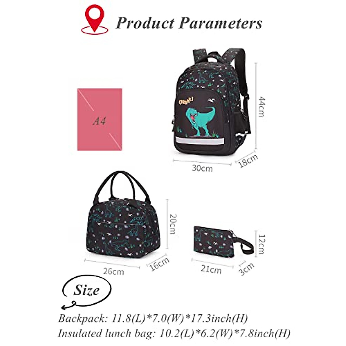 3 Pieces Shark Sea Animal Primary Middle School Boys Large Backpack Water Resistant Bookbag Set with Lunch Kits