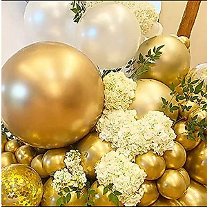 Beliueyes Balloon Garland Arch Kit 112 Pcs Metallic Golden, Metallic Silver and White Balloons Set for Wedding Birthday Bachelorette Engagements Anniversary Party Backdrop DIY Decorations