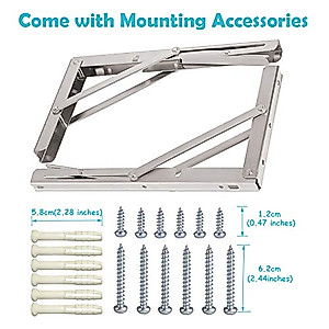 CUZURLUV 14'' Folding Shelf Brackets Max. Load 440 lb, Heavy Duty Stainless Steel DIY Wall Mounted Shelf Bracket Space Saving for Table Work Bench, Pack of 2