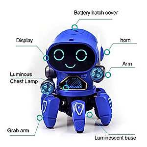 ONWRACE Cute 6-Claws Colorful LED Light Music Dancing Mini Electric Robot Kids Toy Blue
