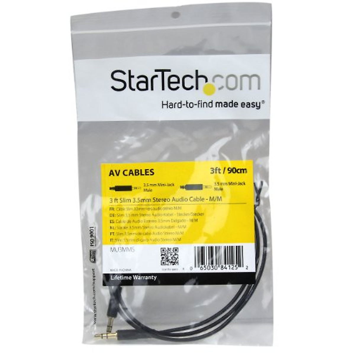 StarTech.com 3.5mm Audio Cable - 3 ft - Slim - M / M - AUX Cable - Male to Male Audio Cable - AUX Cord - Headphone Cable - Auxiliary Cable (MU3MMS), Black