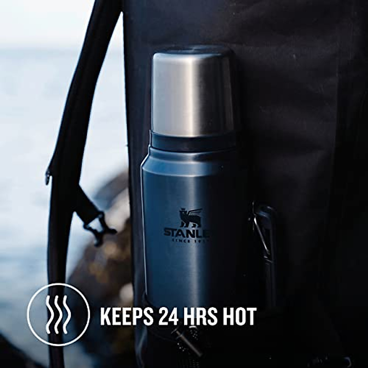 Stanley Classic Legendary Bottle BPA Stainless Steel Thermos - Keeps Cold or Hot for 24 Hours Leakproof Lid Doubles as Cup-Dishwasher Safe, Nightfall, 1.0 L