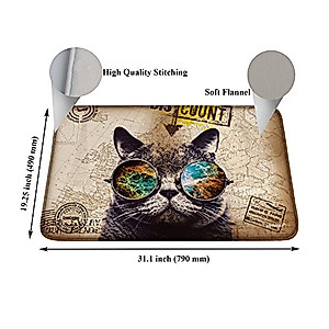 Meffort Inc Printed Soft Floor Door Mat Carpet/Area Entry Rugs for Kitchen Dining Living Hallway Bathroom - Cool Cat, Large Size