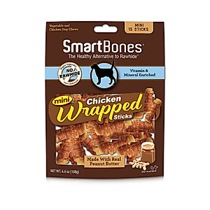 SmartBones Chicken-Wrapped Sticks, Treat Your Dog to a Rawhide-Free Chew Made With Real Chicken and Vegetables Brown 15 Count (Pack of 1)