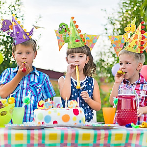 Outus 12 Pieces DIY Dinosaur Party Hats Birthday Party Cone Hats Craft Art Kit Make Your Own Dinosaur Paper Hats DIY Art Kit Home Project Group Activity Games for Boys Girls