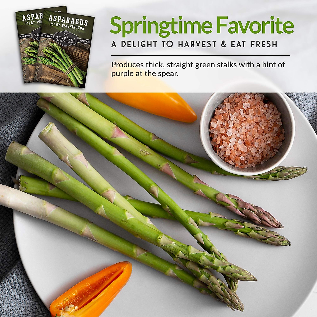 Survival Garden Seeds - Mary Washington Asparagus Seed for Planting - Packet with Instructions to Plant and Grow Long Lasting Perennials in Your Home Vegetable Garden - Non-GMO Heirloom Variety