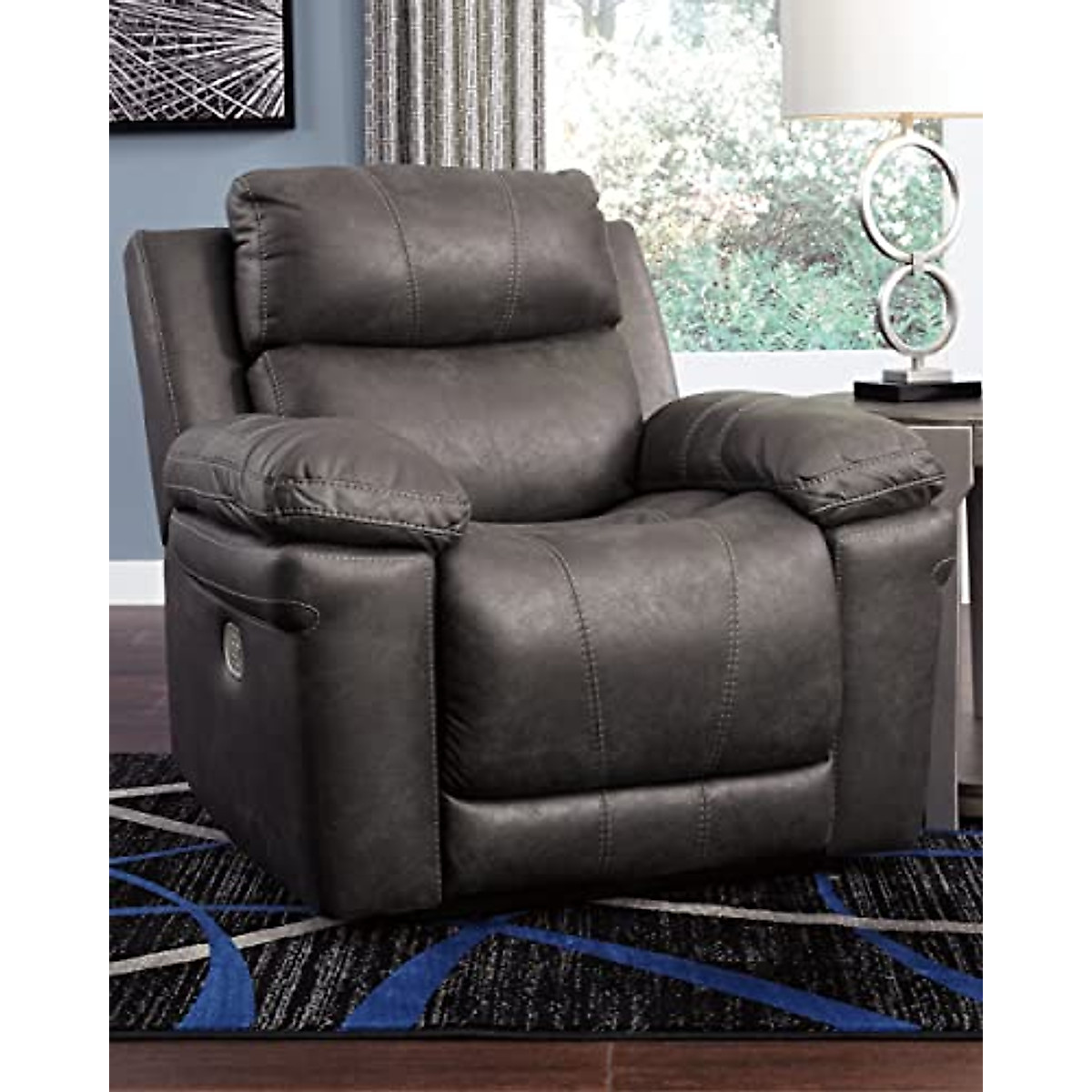 Signature Design by Ashley Erlangen Faux Leather Power Recliner with Adjustable Headrest & USB Charging Port, Gray