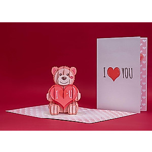 Paper Love Valentines Day Pop Up Card, 3D Teddy Bear - 5" x 7" Cover - Includes Envelope and Note Card