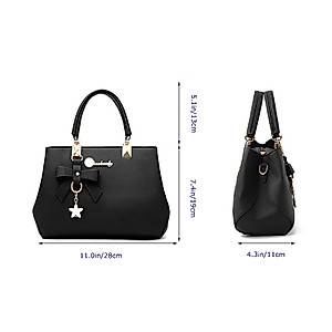 SMALLBLUER Top-handle Handbags Purse for Women Small Satchel PU Leather Shoulder Crossbody Bag with Bowtie Pendant-Black