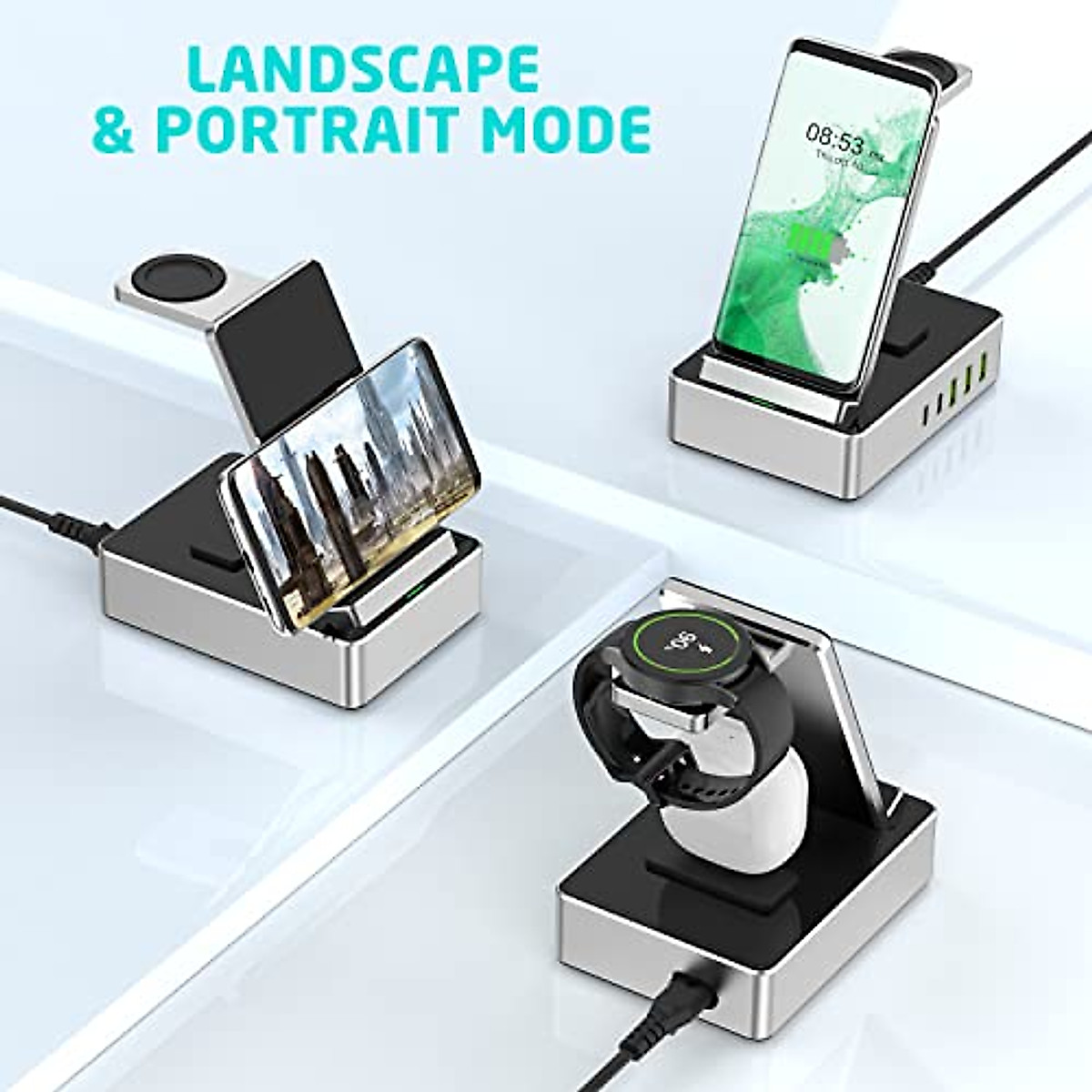 100W Aluminum Alloy Wireless Charger, 8 in 1 Charging Station for Samsung Devices,USB C Charger Dock for S22 Ultra, Etc.Galaxy Watch 5, Active 2/1, Galaxy Buds/Pro/Live (Silver)