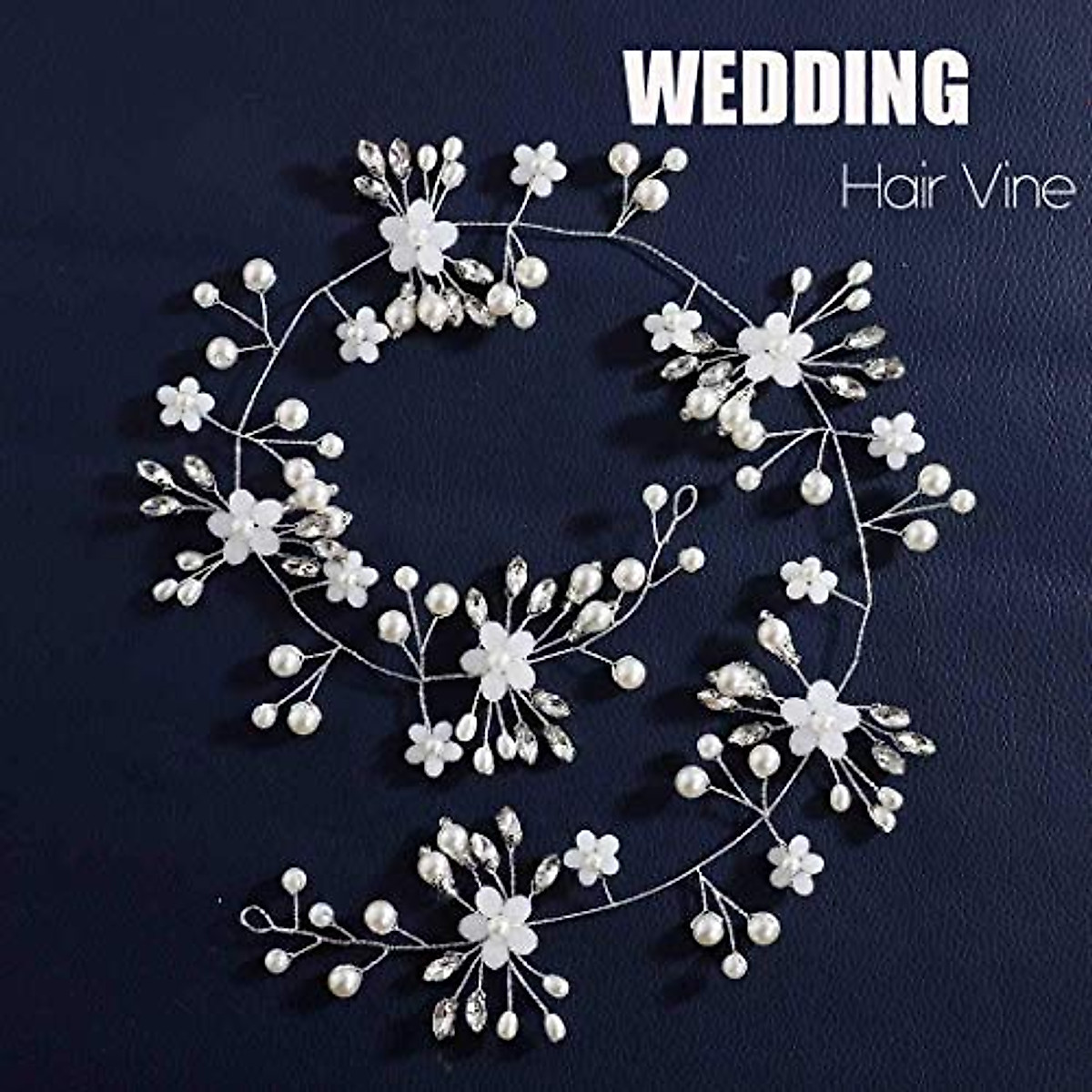 Unicra Flower Bride Wedding Hair Vine Crystal Bridal Headbands Flower Girls Headpiece Pearl Hair Accessories for Women and Girls (Silver)