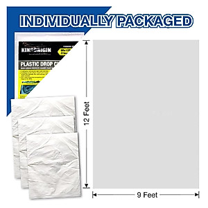 King Origin Plastic Drop Cloth, 10 Piece Drop Cloth for Painting, 9x12 Feet, Waterproof and Dust-Proof Clear Cloth, Paint Tarps Drop Cloth for Furniture Cover
