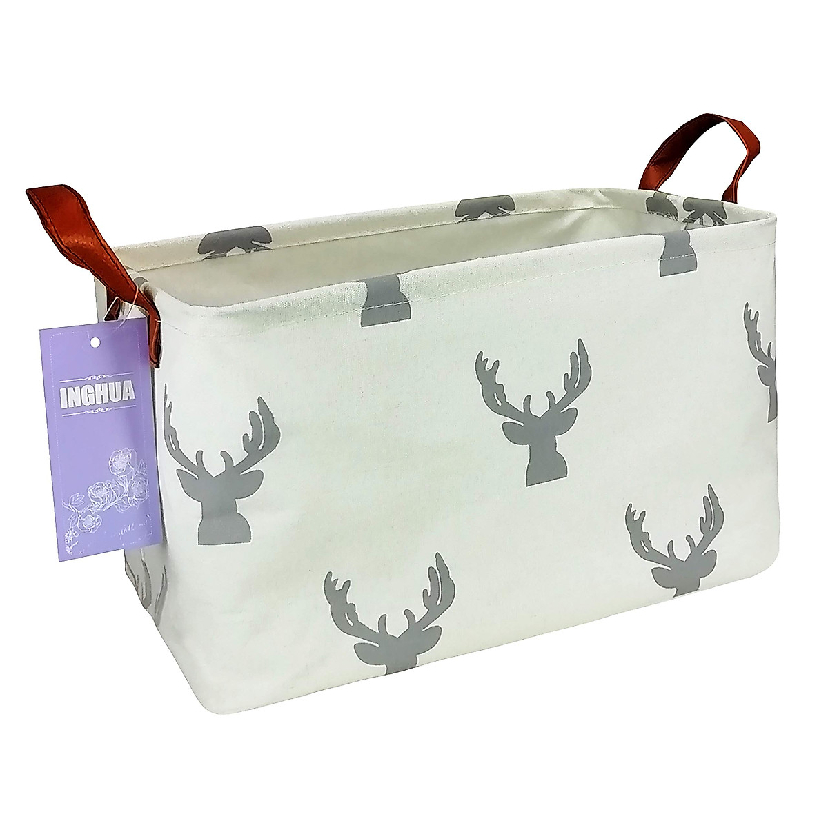 INGHUA Rectangular Storage Basket Fabric Organizer Bin for Toys,Books,Clothes,Gifts,Pets-Perfect for Home,Office,Nursery,Dorm,Shelf(Rec grey deer)