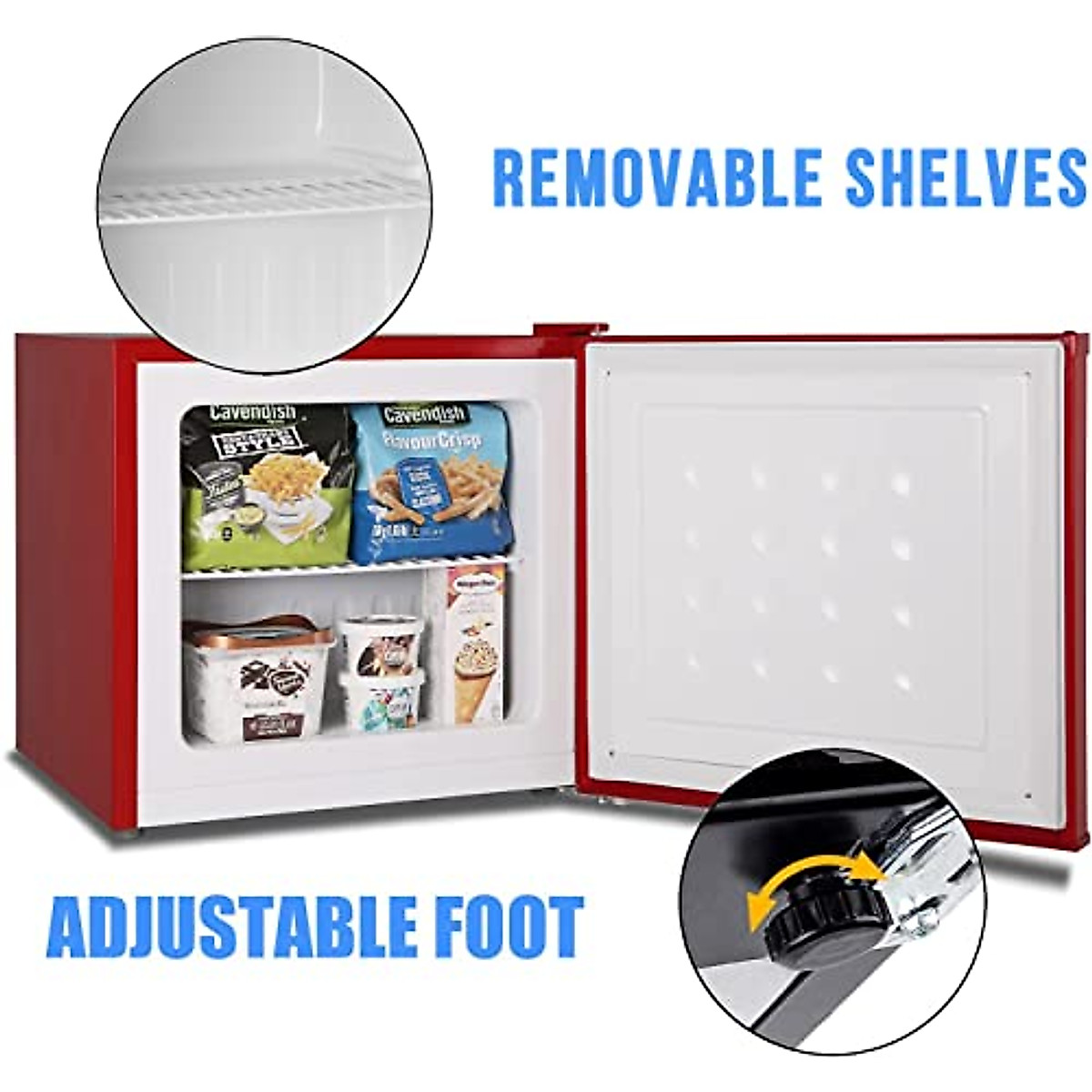 Antarctic Star Mini Upright Freezer -1.2 cu.ft Compact freezer with Removable Shelves and Adjustable Thermostat, for Home/Kitchen/Office(Red)