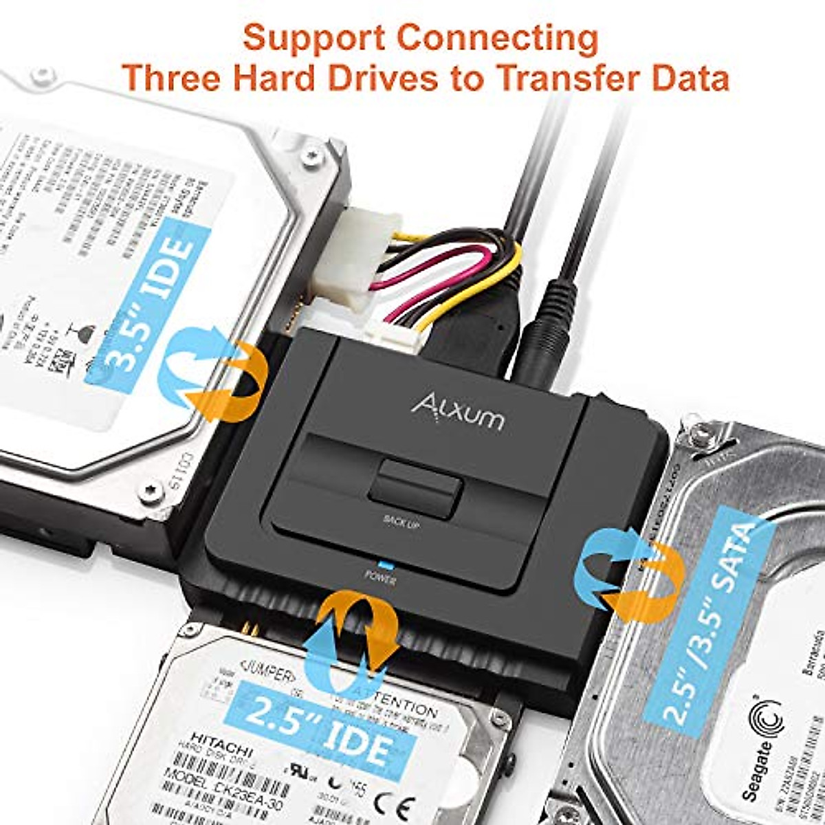 Alxum SATA IDE to USB 3.0 Hard Drive Adapter with Power, IDE to SATA Adapter External Hard Disk Reader for 2.5 / 3.5 inch IDE