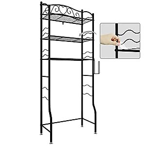 YADOOLIFE Over-The-Toilet Storage Toilet Rack, Behind The Toilet Racks, 3-Tier Bathroom Shelves, Stand Over Toilet Rack, Free Standing Restroom Space Saver, Metal, Black