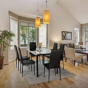 BAHOM 7 Piece Kitchen Dining Table Set for 6, Glass Dining Table and 6 Chairs PU Leather for Breakfast (2 Boxes)