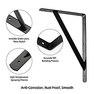 HOME MASTER HARDWARE Heavy Duty Shelf Brackets 12 inch x 8 inch Metal Shelves Supports 90 Degree Triangle Wall Mount Angle L Bracket for Floating Shelving with Screws Black 10-Pack