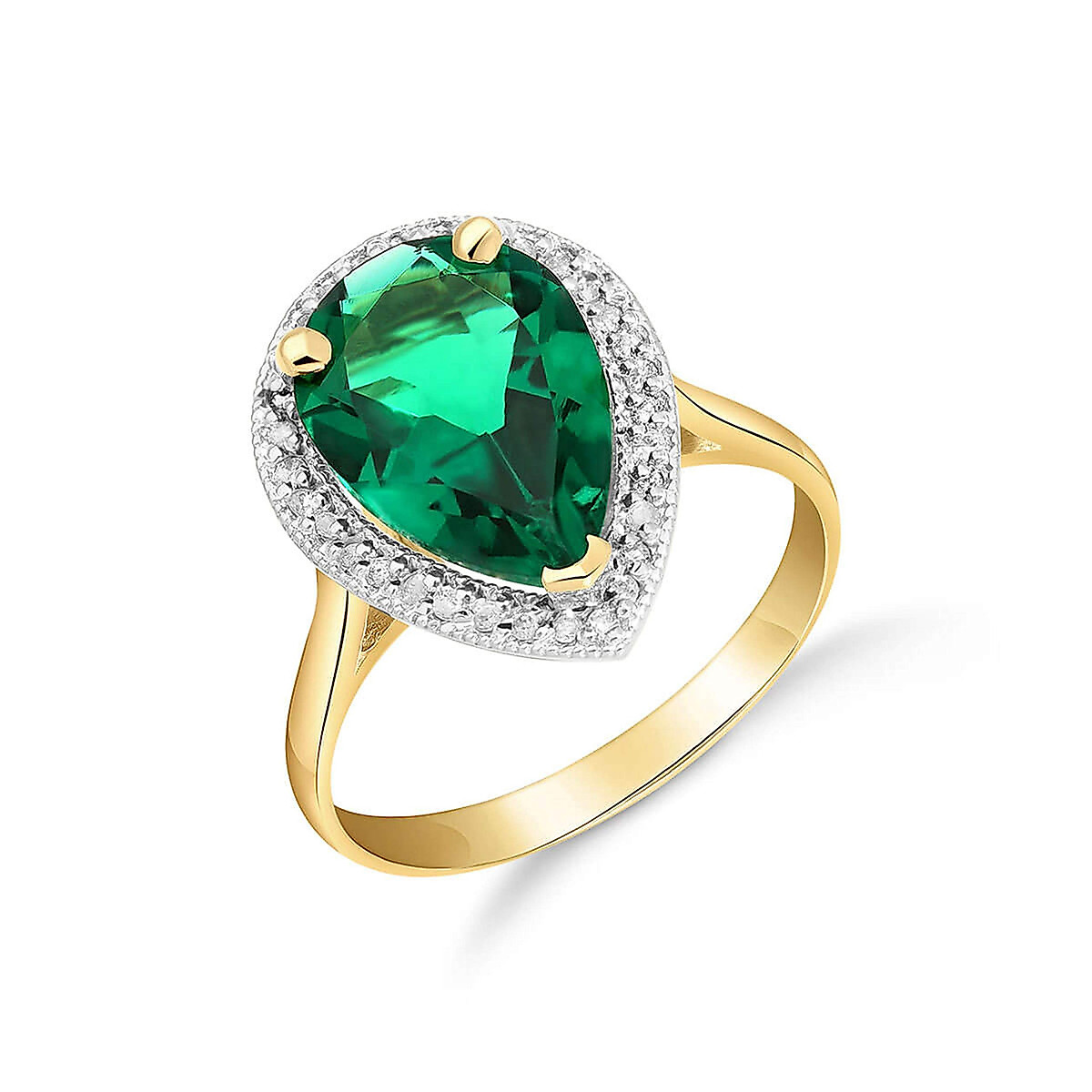 Galaxy Gold GG 3.16 Carat 14K Solid Yellow Gold Emerald with Natural Diamonds Halo Ring Brilliant Pear Tear Drop Shape Cut Round Diamonds Anniversary Engagement Promise Ring (7.5)