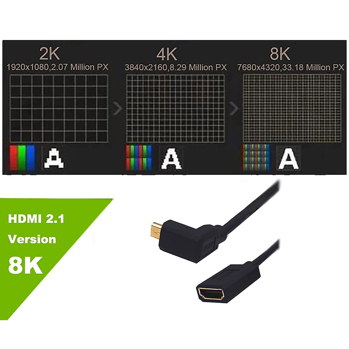 Kework 4ft HDMI 8K Extender Coiled Cable, 90 Degree Up Angle Micro HDMI 8K Male to HDMI 8K Female Extension Adapter Shield Cable, Micro HDMI 2.1 to HDMI 2.1 Version Spiral Spring Cord, 8K@60HZ