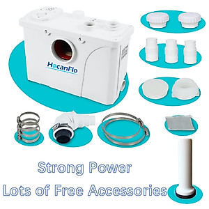 Macerating Toilet, Upflush Toilet For Basement Toilet System, 700w Maerator Pump with 4 Water Inltes, with Toilet Bowl, Water Tank, Toilet Seat, Extension Pipe