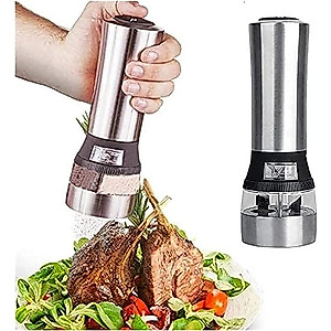 GIENEX Electric Pepper Grinder or Salt Grinder - Battery Operated Stainless Steel Pepper Mill - One Handed Operation