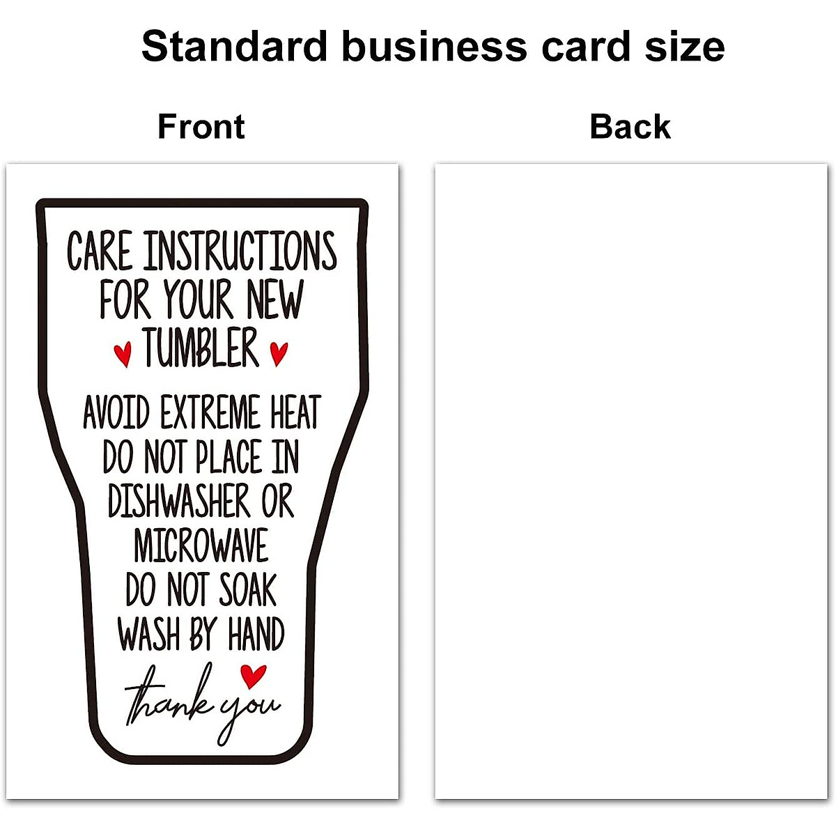 KORTTITALO 50 Care Instruction Cards Tumbler, Care Instructions for Tumbler Insert for Small Business, Care Instruction Cards for Cups, Small Online Shop Package Insert Tumbler Care Instruction Card.