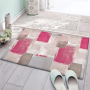 Door mat Floor Door Mats Carpet Geometric Pink Grey Gradient,Non Slip Super Soft Bath Rugs Oil Painting Abstract Art,gy Fuzzy Area Rug for Kitchen/Bathroom/Bedroom/Living Room Decor 18x30In