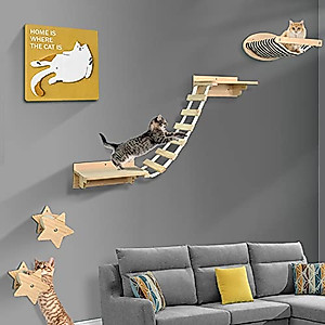 Cat Wall Shelves - Wall Mounted Cat Shelves Perches for Wall Cats Wall Furniture Climbing Shelves Cat Hammock Perches Scratching Post Cat Activity Tree Climbing Bridge Ladder Steps Indoor