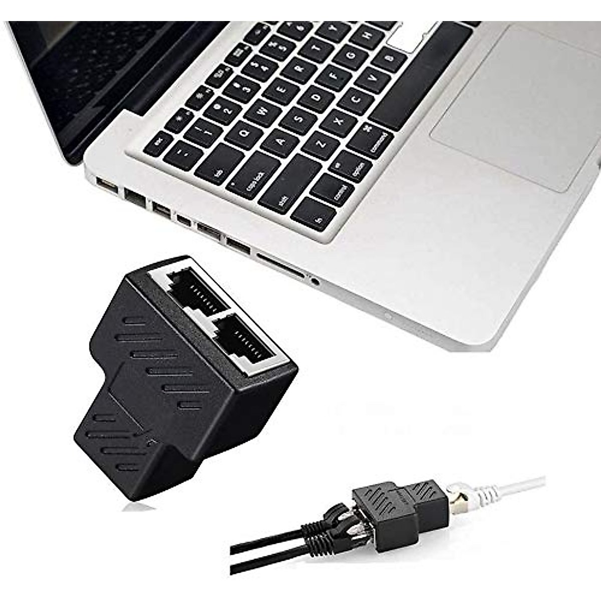 RJ45 Splitter Adapter, Minriu 1 to 2 Port USB to RJ45 Socket Adapter Interface Ethernet Adapter 8P8C Extender Plug LAN Network Connector for Cat5, Cat5e, Cat6, Cat7, Black 1