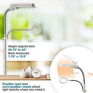 OttLite 18w EasyView Standing Floor Lamp with Optical Grade 3X Magnifier Attachment Arm & Flexible Neck - Wide Wing Shade with Modern Design for Crafting, Work, Office, Dorm Room, Sewing & Reading
