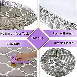 Zhuqing Heavy Duty Vinyl Round Fitted Tablecloth, Gray Moroccan Design, Spillproof Waterproof Elastic Table Cover with Flannel Backed Lining, Fits 40" to 44" Round Table，for Indoor/Outdoor Use