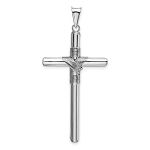 Diamond2Deal 14k White Gold Polished Tube Cross Pendant (L- 51.36 mm W- 27.47 mm)