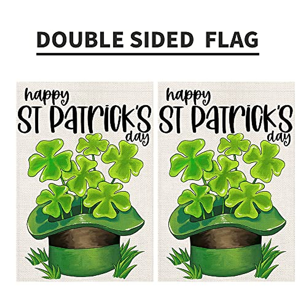Happy St Patricks Day Burlap Garden Flags 12x18 Inch Double Sided, Green Lucky Shamrock Sign Small Farmhouse Yard Outdoor Decor DF192