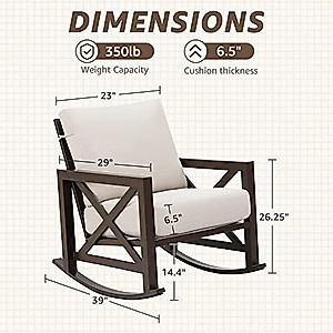 NATURAL EXPRESSIONS Outdoor Patio Rocking Chair, Metal Rocker Chair with 6.5'' Thick Olefin Cushions, Rocking Lawn Chair Rustproof Steel Frame for Outside, Indoor,Backyard,Porch,Poolside