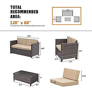 Wisteria Lane Patio Furniture Set, 4 Piece Outdoor Conversation Sets, Wicker Sofa Set with Cushion for Garden Deck Porch (Grey)