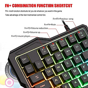 whdz USB Wired Mechanical Feeling Keyboard Mouse Set Ergonomic Single Hand Gaming Keyboard and Backlit Mouse Combo with Wrist Rest Support
