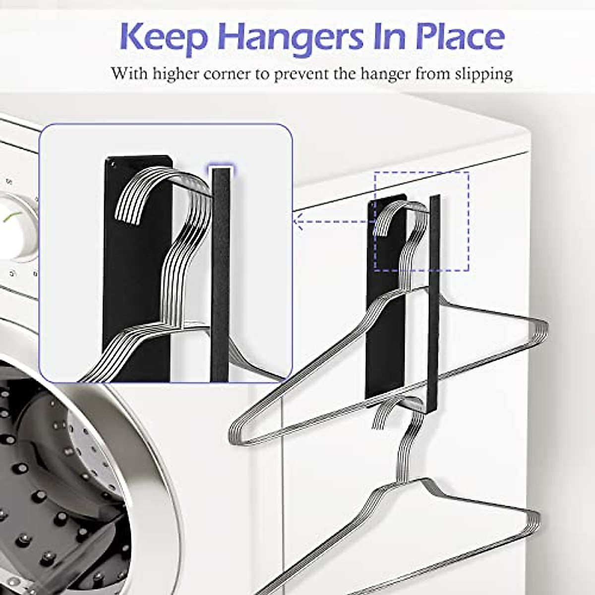 KKUYT Magnetic Hanger Organizer, Hanger Storage Stacker Holds up 40 Metal Coat Hanger, Hanger Rack for Washing Machine, Wall Mount Clothes Hanger Holder Rack to Keep Laundry Room Closet Tidy
