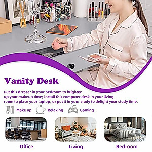 HFG 39 inch Home Writing Desk Dressing Table Vanity Table with 2 Drawers Laptop Workstation Executive Desk Easy to Install Gray