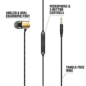 House of Marley Uplift 2: Wired Earphones with Microphone and Sustainable Materials (Brass)