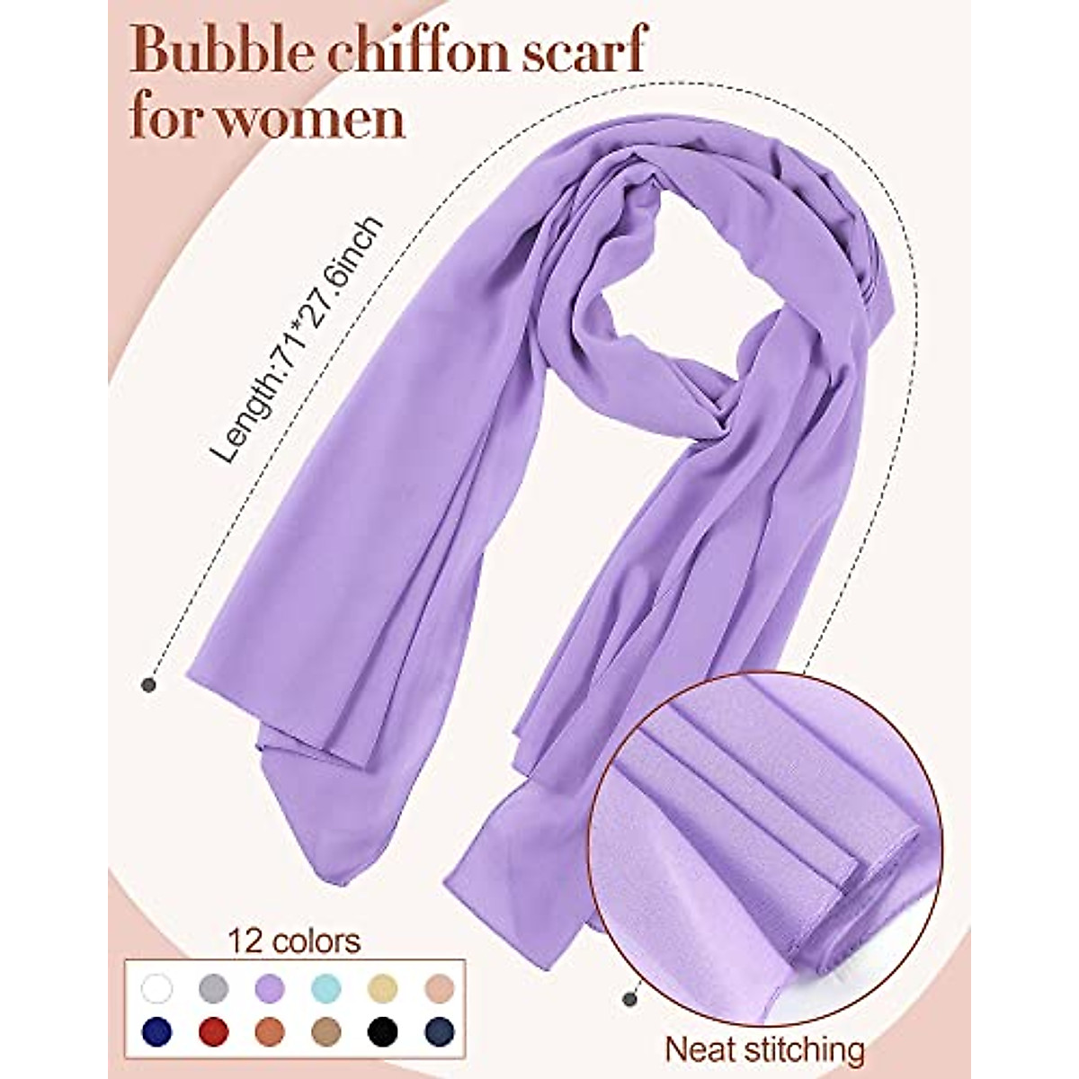 Wesiti 12 Pcs Women Chiffon Silk Scarf Shawl Wrap Soft Lightweight Solid Color Chiffon Hijab Scarf Long Fashion Scarves(Stylish Colors)