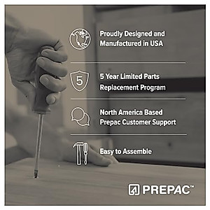 Prepac Milo Mid-Century Modern Bookcase with Six Shelves, Two Doors, and Brushed Brass-Finished Knobs